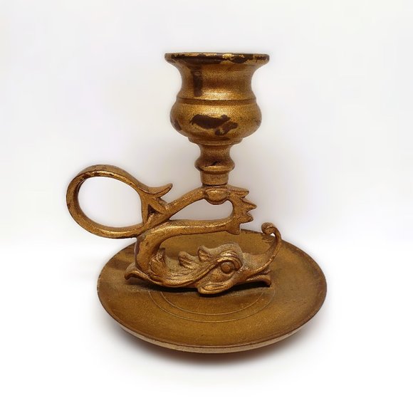 Accents | Antique Dragon Candlestick Candle Holder Dauphin Devil Koi ...